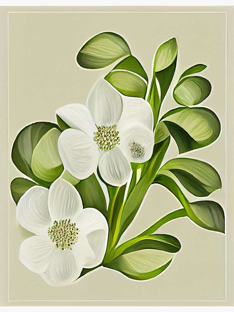 "White and Green Flower Painting, floral art, flowers, watercolor ...