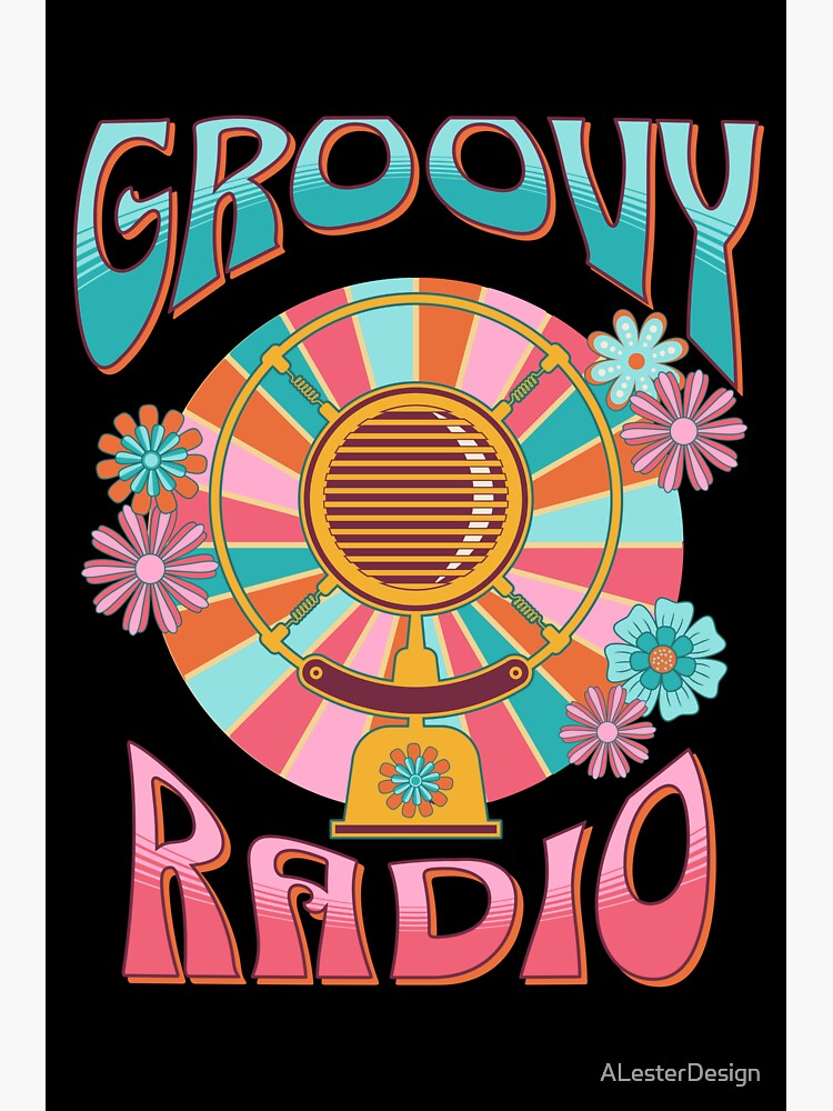 "Groovy Radio with Retro Microphone and Flowers" Sticker for Sale by ...