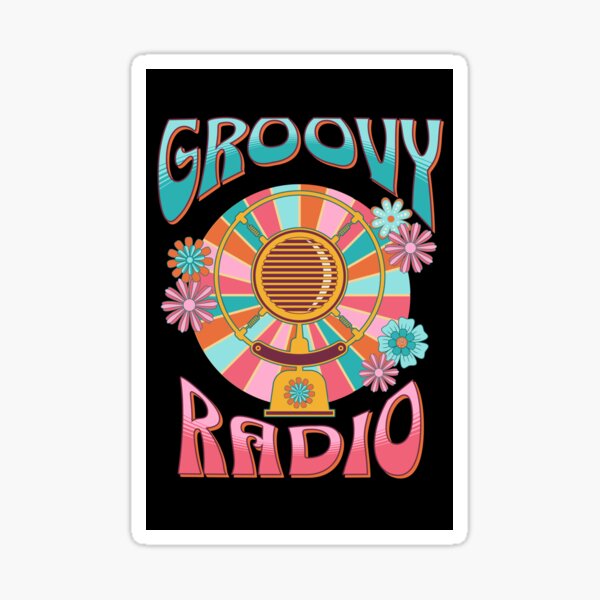 "Groovy Radio with Retro Microphone and Flowers" Sticker for Sale by ...