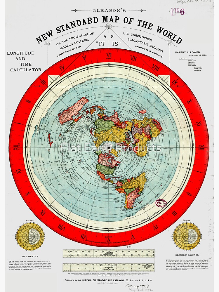 Pegatina «Flat Earth 1892 Gleason's New Standard Map Of The World NASA ...