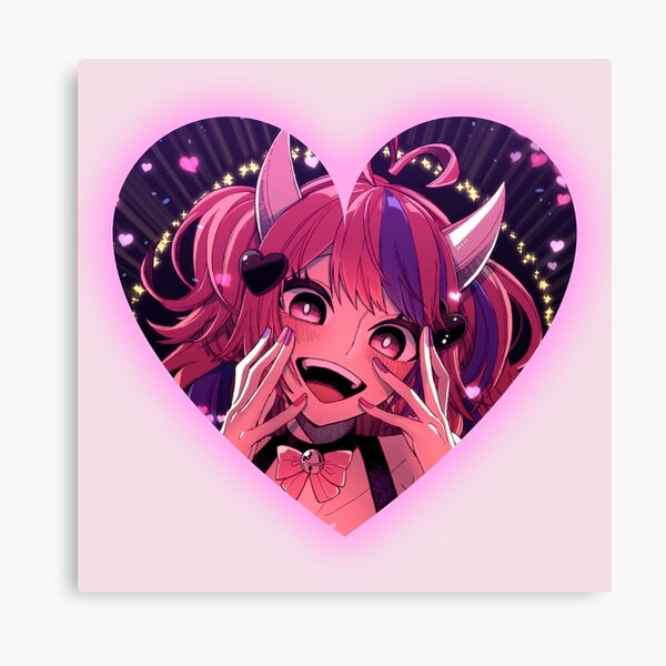 "Ironmouse Cute Vtuber Girl Neon Heart Frame with Devil Horns" Canvas ...