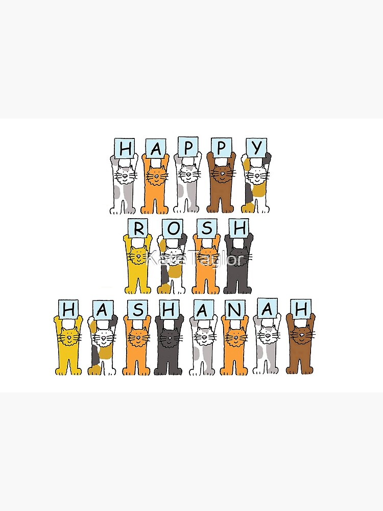 "Happy Rosh Hashanah Cartoon Cats Holding Letters" Postcard for Sale by ...