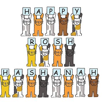 "Happy Rosh Hashanah Cartoon Cats Holding Letters" Postcard for Sale by ...