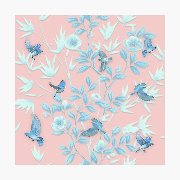 "light blue flowers and bird , Background light rose color ...