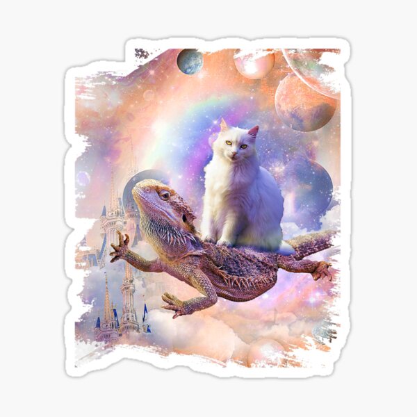 "Space Cat Riding Bearded Dragon Lizard" Sticker for Sale by KrystClear ...