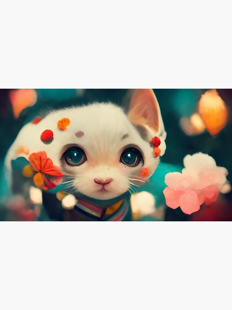 "Cutest Cat ever with flowers in Japanese Art Style" Sticker for Sale ...