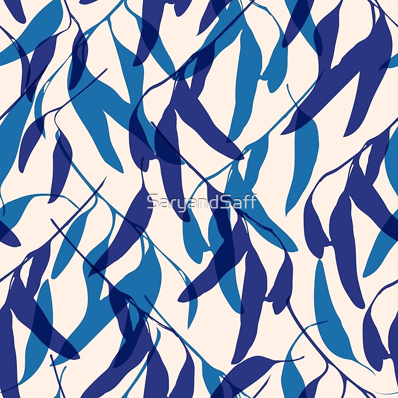 "Gum leaves foliage pattern in blue" by SaryandSaff | Redbubble