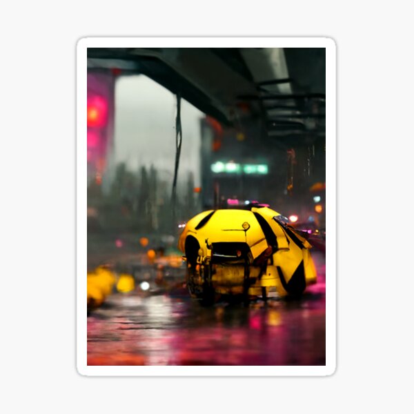 "Cyberpunk with Yellow Car at Cyber Highway" Sticker for Sale by ...