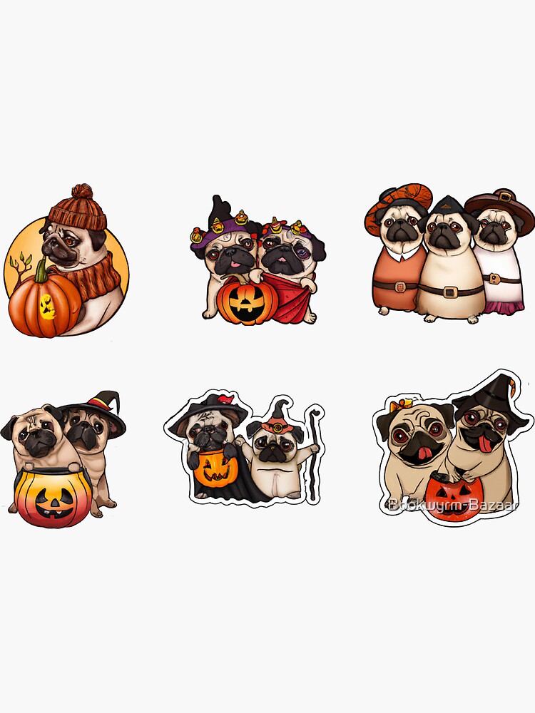 "Halloween/Autumn Pugs - Multi-Sticker Pack!" Sticker for Sale by ...