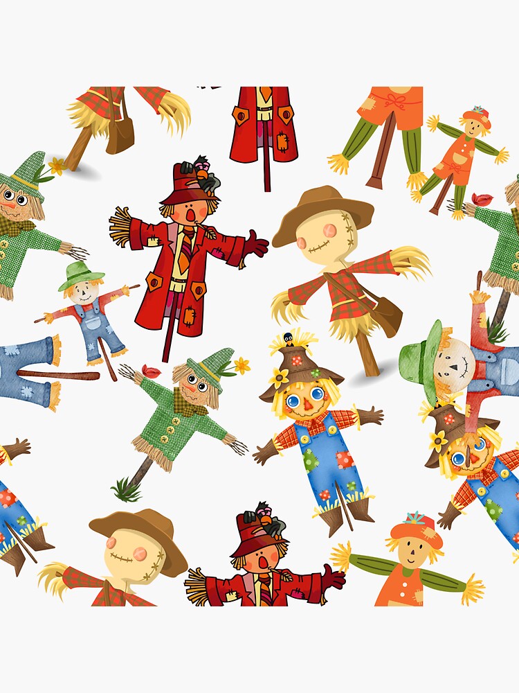 "Scarecrow Pattern Fall Autumn Scare Crows" Sticker for Sale by ...