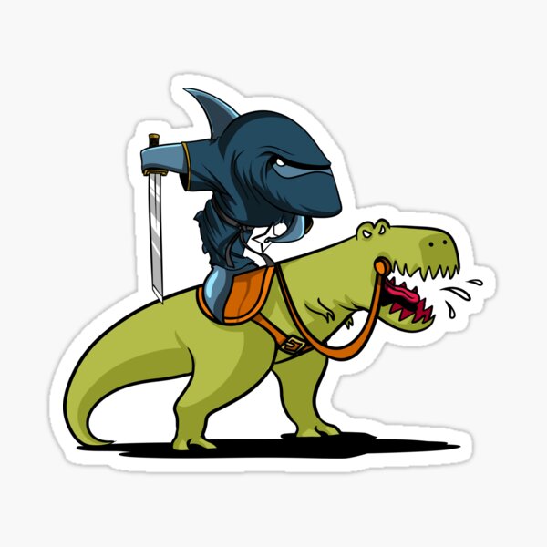 "Shark Ninja Riding T-Rex Dinosaur " Sticker by underheaven | Redbubble