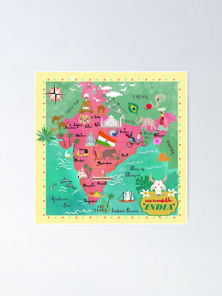 "India map-illustrated" Poster by Elisandra | Redbubble