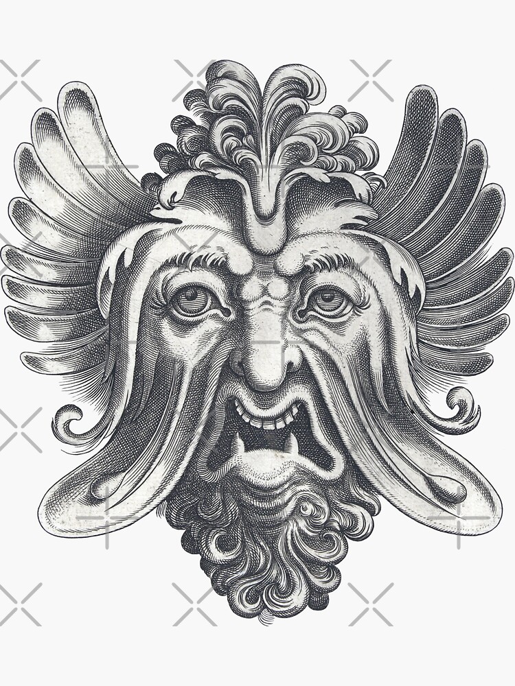 "Vintage Halloween Inner Winged Face" Sticker for Sale by ...