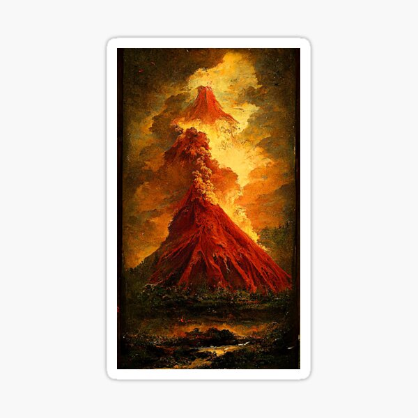 "volcano, volcano eruption, volcano in bali, volcano at night" Sticker ...