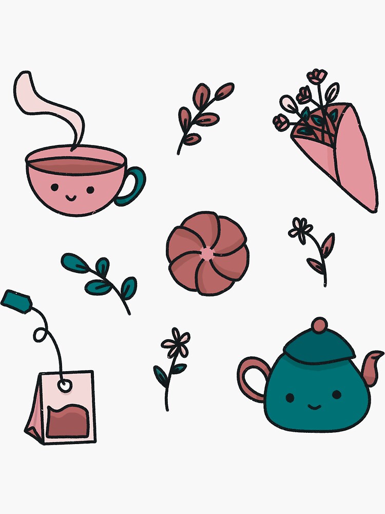 "Cute Afternoon Tea Time Pack " Sticker for Sale by lemonteaskies ...