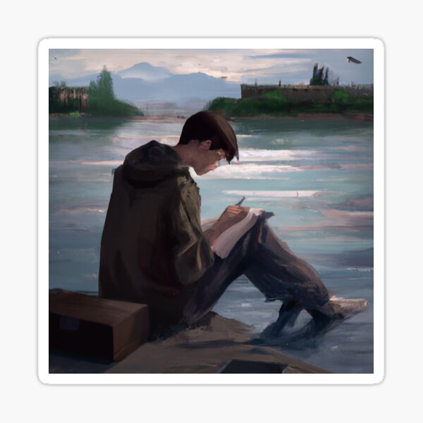 "Boy Reading a Book on the Riverbank" Sticker for Sale by Parag-Travels ...