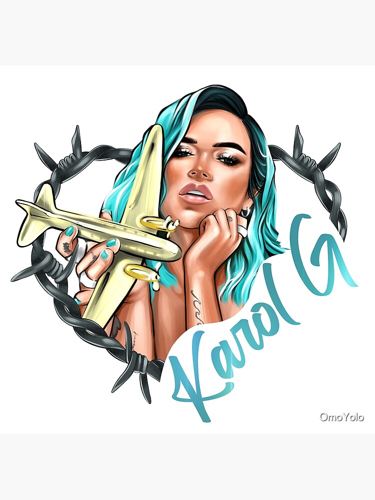 "Karol G with Blue Hair in the Wire Heart " Art Print for Sale by ...