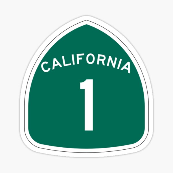 "California Highway 1- State Route One Road Sign - PCH" Sticker for ...