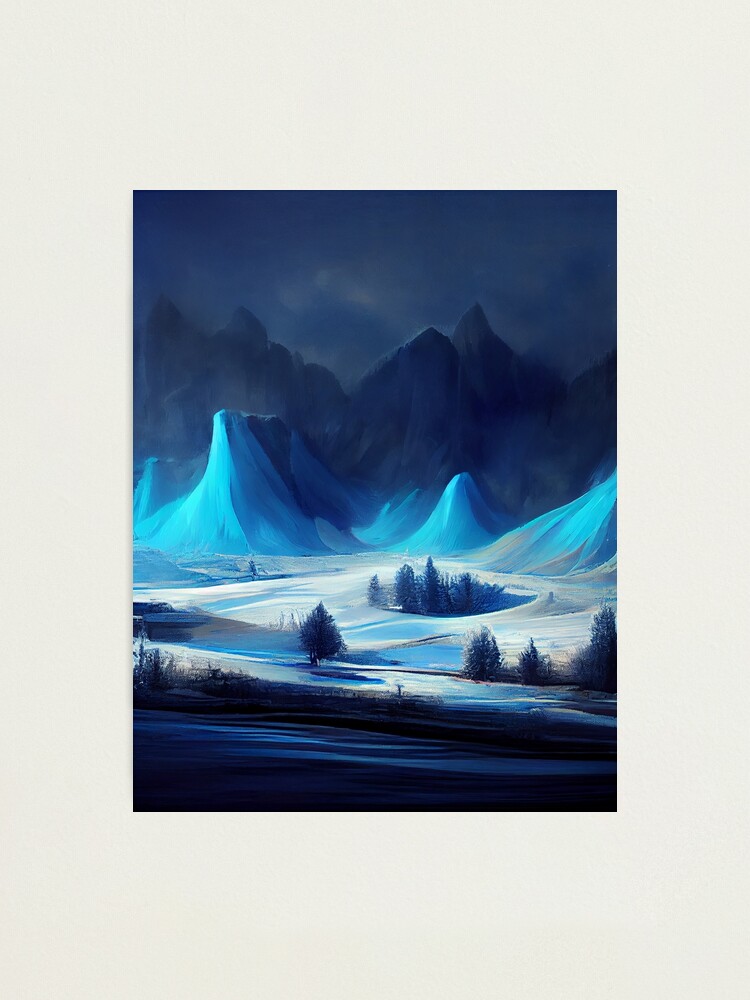 "Blue Freezing Landscape, Realistic Art, Watercolor Painting, Ice, Lake ...