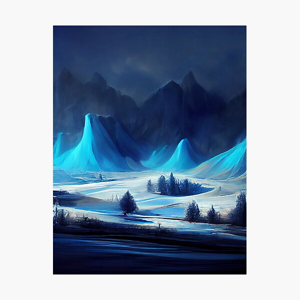 "Blue Freezing Landscape, Realistic Art, Watercolor Painting, Ice, Lake ...