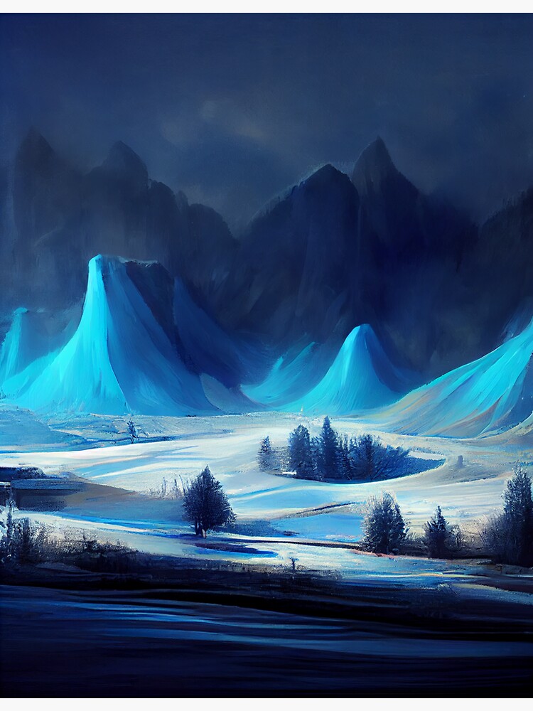 "Blue Freezing Landscape, Realistic Art, Watercolor Painting, Ice, Lake ...