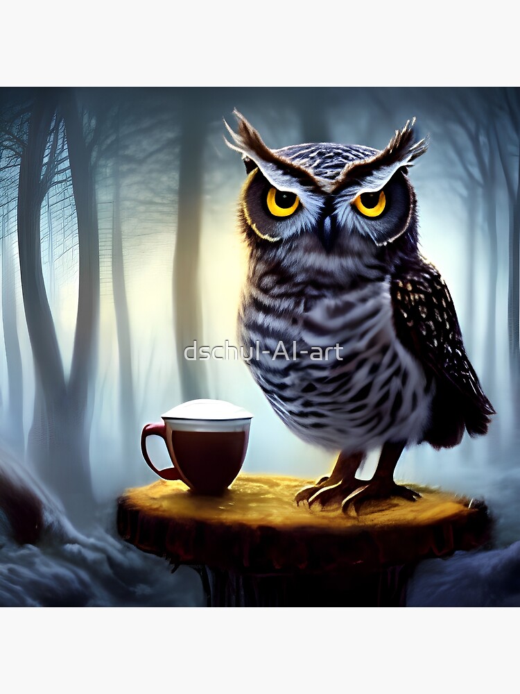 "Night Owl - Powered by Coffee" Poster for Sale by dschul-AI-art ...