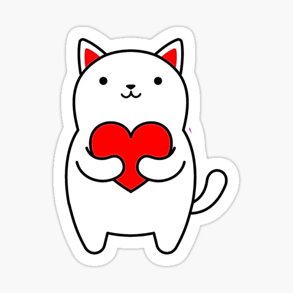 "Cute Cat Love holding heart" Sticker for Sale by Rorulent | Redbubble