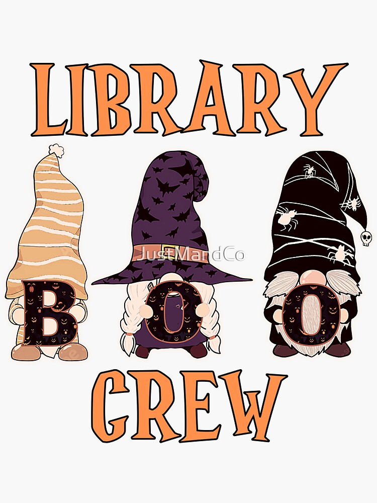 "Library Boo Crew Gnomes" Sticker for Sale by JustMandCo | Redbubble