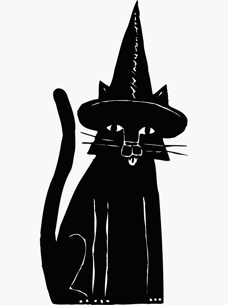 "Black cat witch hat vintage spooky cute blep" Sticker for Sale by ...