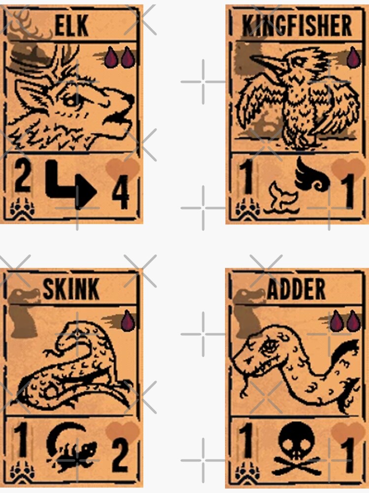 "Inscryption,elk,kingfisher,skink,adder" Sticker for Sale by Teesfoyou ...