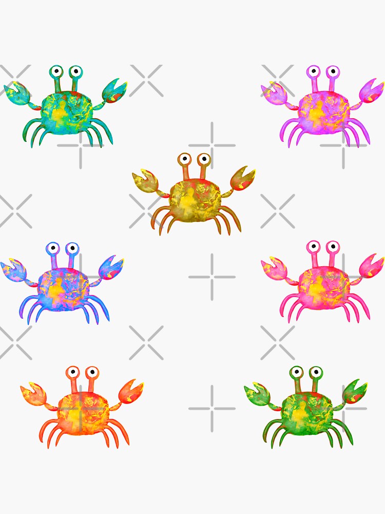 "Sticker Pack Of 7 Colorful Cartoon Crabs" Sticker for Sale by ...