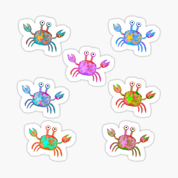 "Sticker Pack Of 7 More Colorful Cartoon Crabs" Sticker for Sale by ...