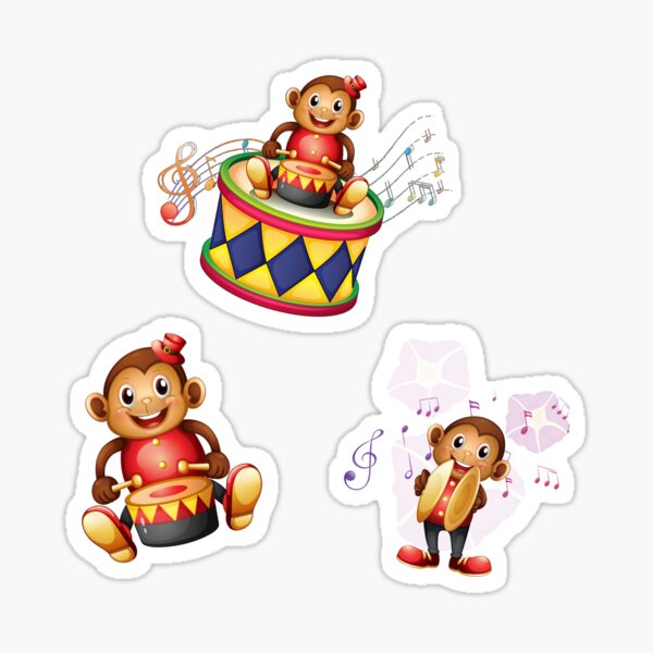 "Sticker Pack Of Monkeys Playing Drums, Cymbals" Sticker for Sale by ...
