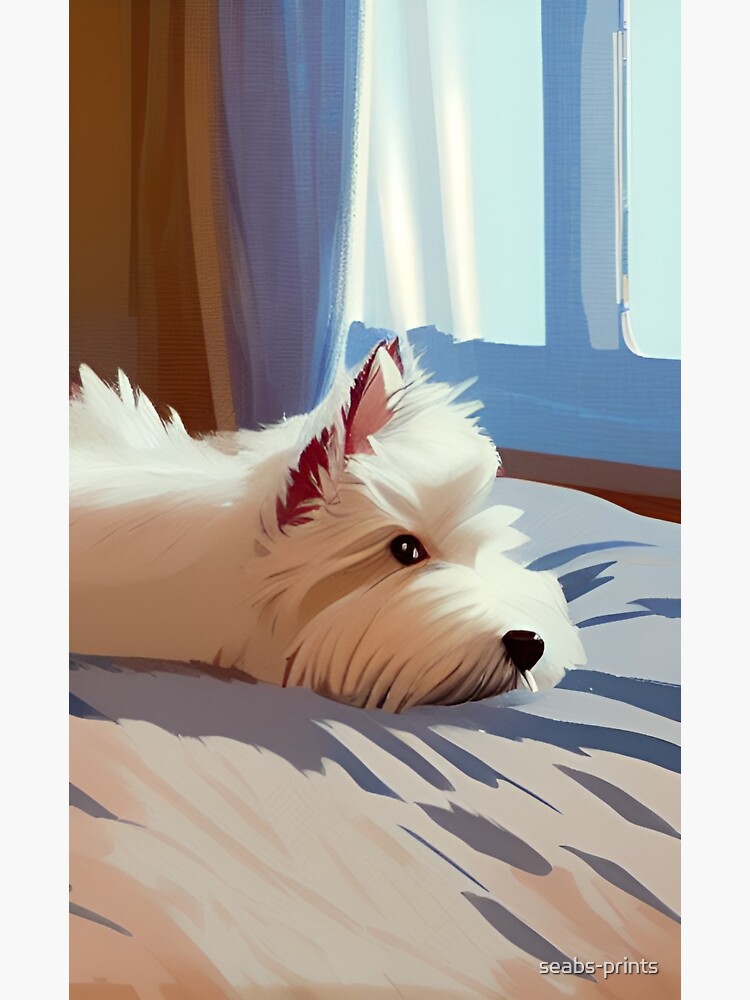 "Westie on bed" Sticker for Sale by seabs-prints | Redbubble