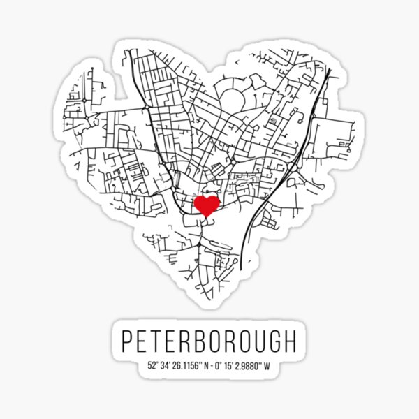 "Heart Peterborough City Map (United Kingdom - UK) " Sticker for Sale ...
