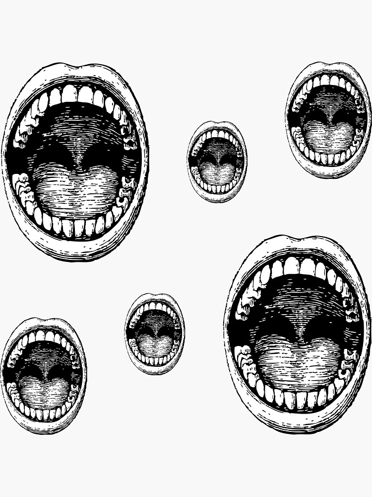 "biting teeth line drawing pattern" Sticker for Sale by venomouspixie ...