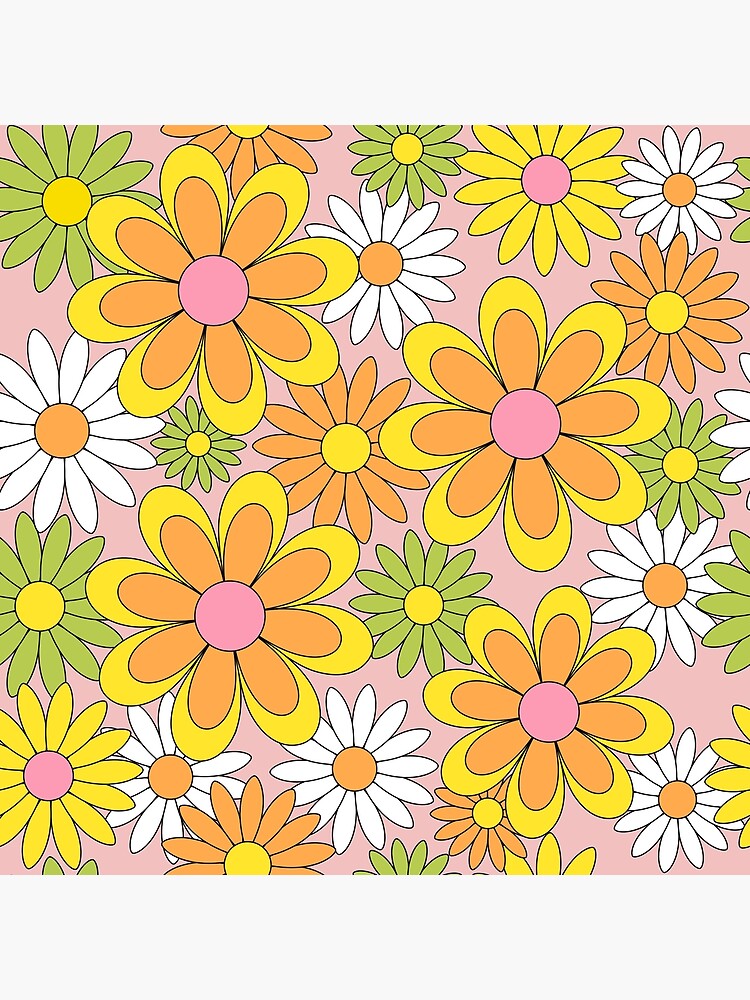 "Vintage 70s Flower Power Orange, Pink & Yellow Retro Daisy" Poster for ...