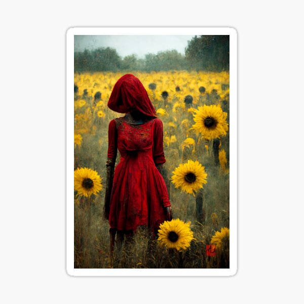 "Lady in Red field. ©" Sticker for Sale by ala-of-art | Redbubble