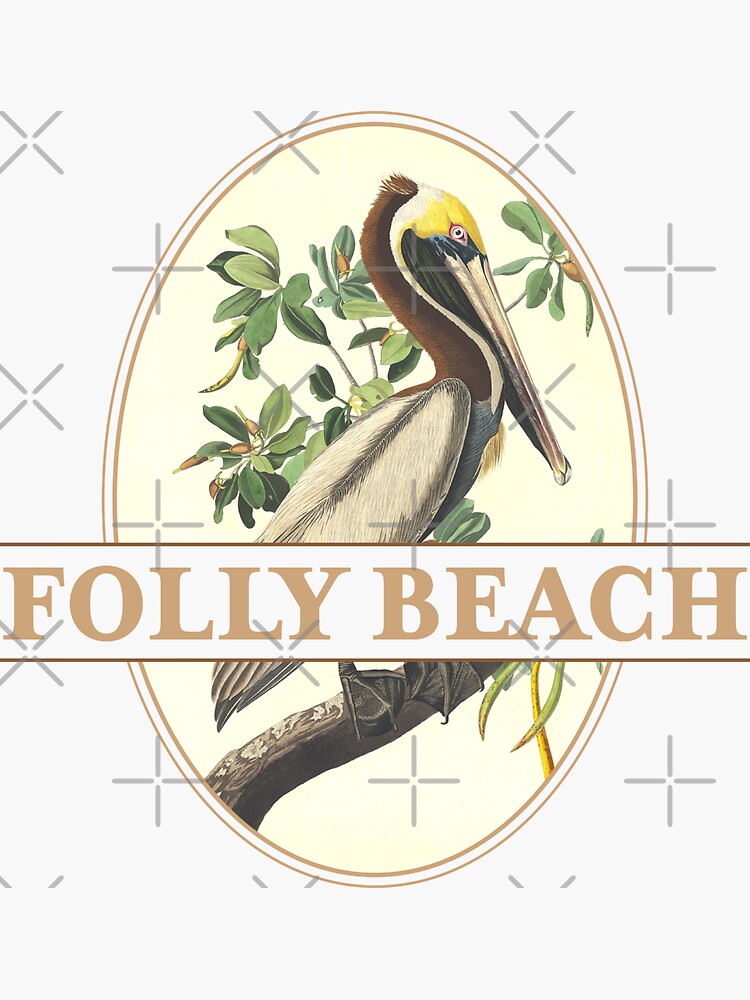 "Folly Beach South Carolina, Vintage Pelican Design" Sticker for Sale ...