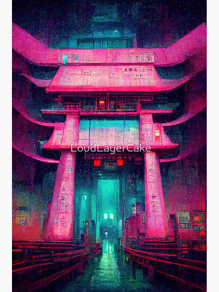 "Cyberpunk Pink Neon Japanese Temple" Sticker for Sale by LoudLayerCake ...
