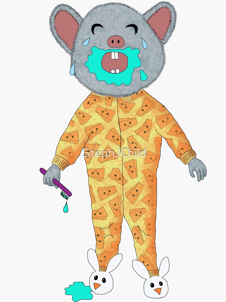 Pegatina «Lindo bebé ratón triste en jammies y pantuflas de conejito ...