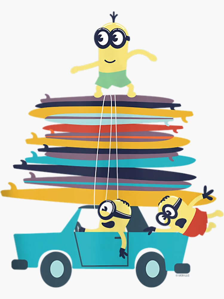 "Despicable Me Minions Dave Kevin Stuart Summer Surf" Sticker for Sale ...