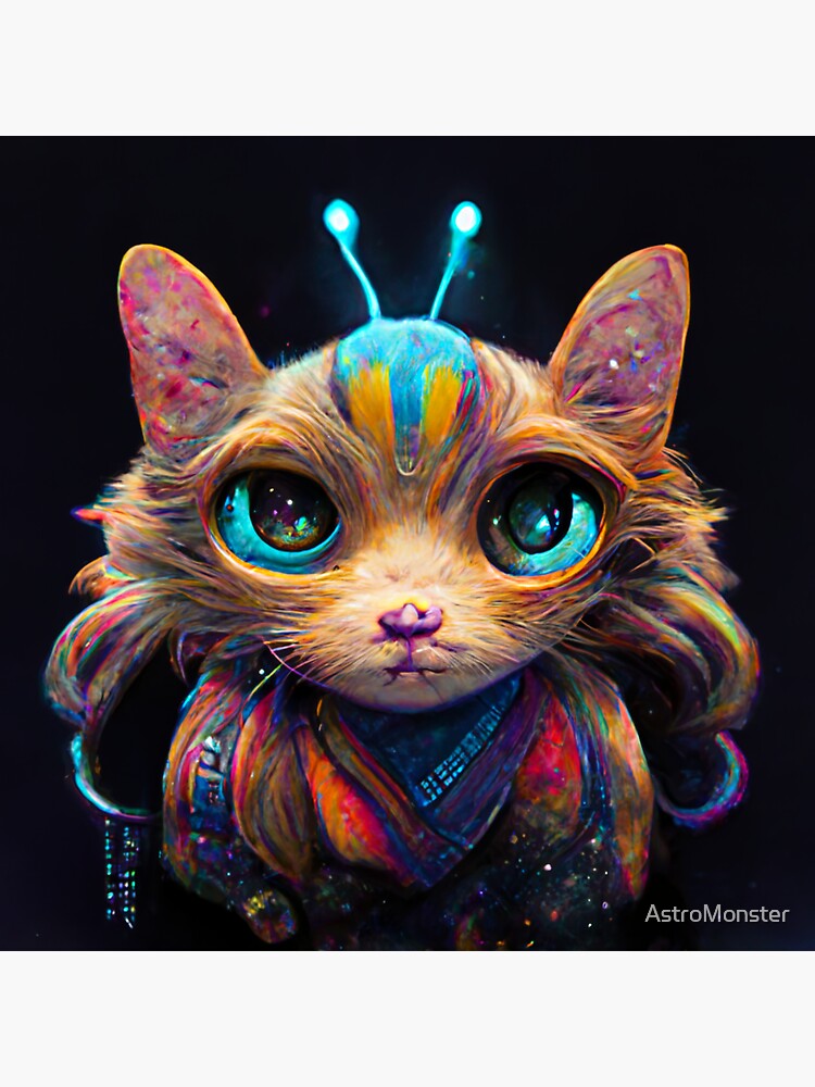Pegatina «Cabeza flotante resplandeciente Espacio Alien Cat Monster ...