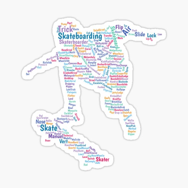 Skateboarding Word Cloud Image Skate Trick Skateboard Sticker For