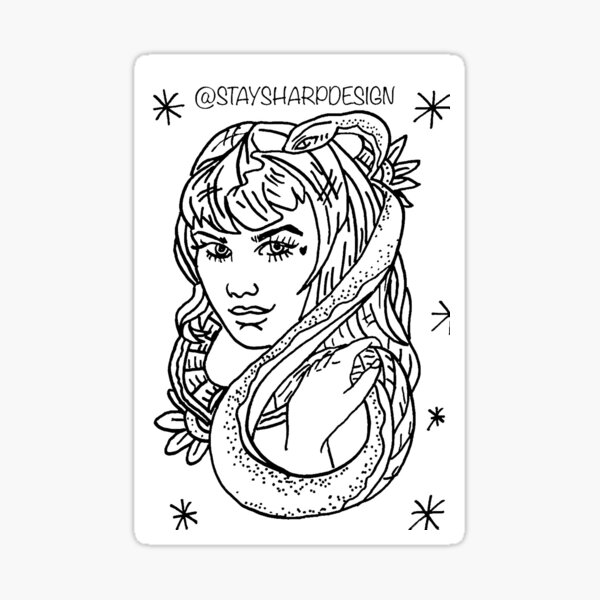 "Lady & Snake Tattoo" Sticker for Sale by STAYSHARPDESIGN | Redbubble