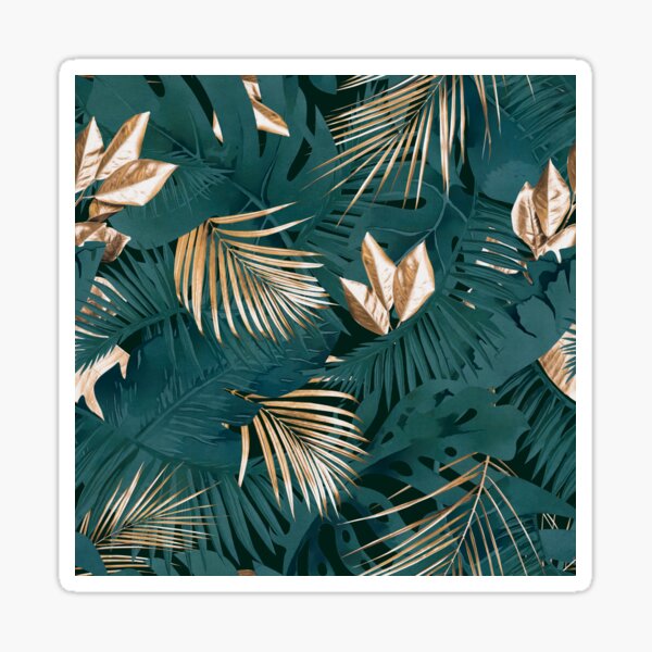 "Jungle Glamour Palm Leaf Design Gold And Emerald Green" Sticker for ...