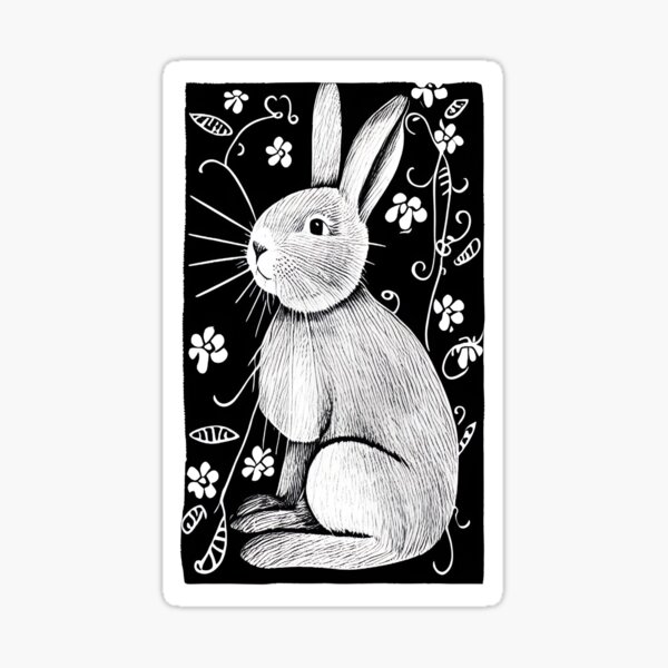 "Black and white gothic rabbit with flowers" Sticker for Sale by ...