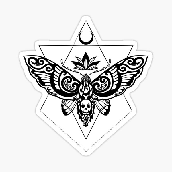 "Gothic Black Moth Line Art with Skull Moon Flowers" Sticker for Sale ...