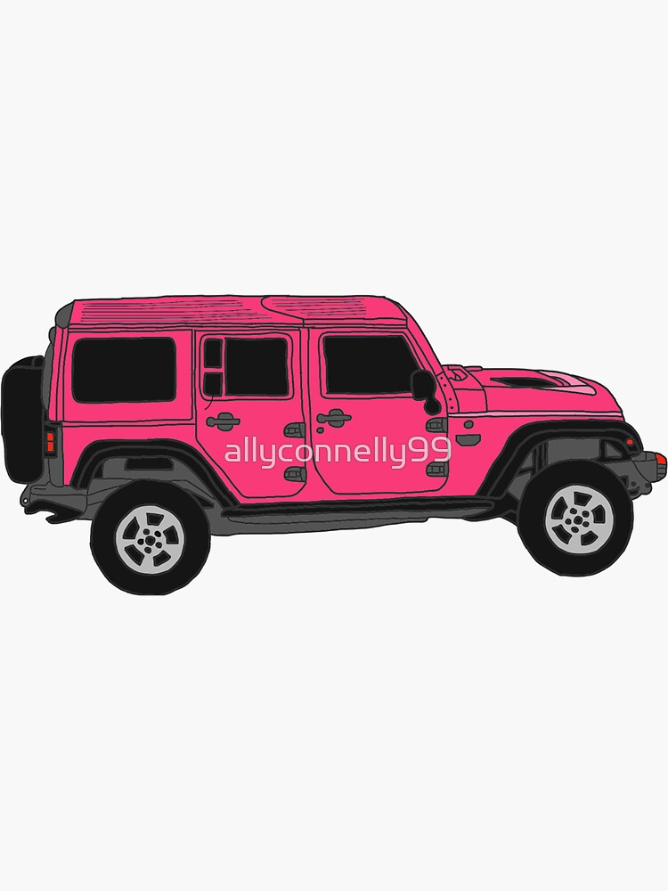 "Pink Jeep Wrangler Doodle" Sticker by allyconnelly99 | Redbubble