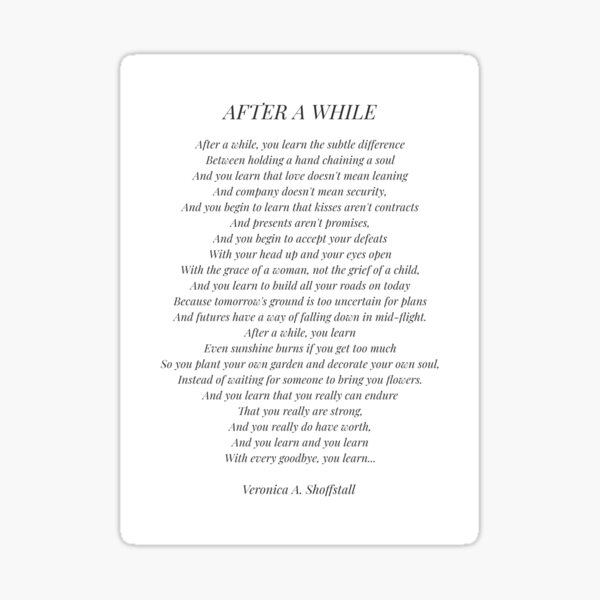 "After a while poem (white background)" Sticker for Sale by Amar-Prints ...